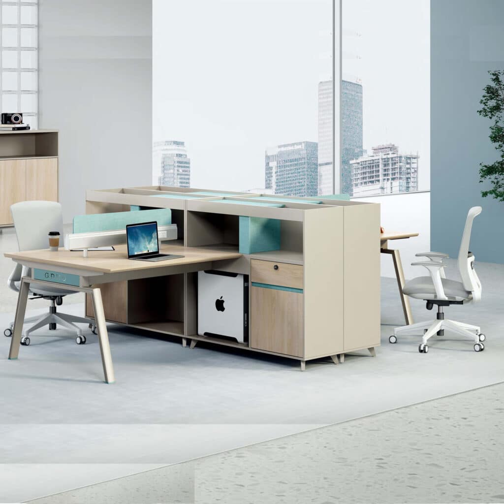FOH-WW-PG63- Camphor Wood & Sky Blue Workstation with Tall Side Storage ...