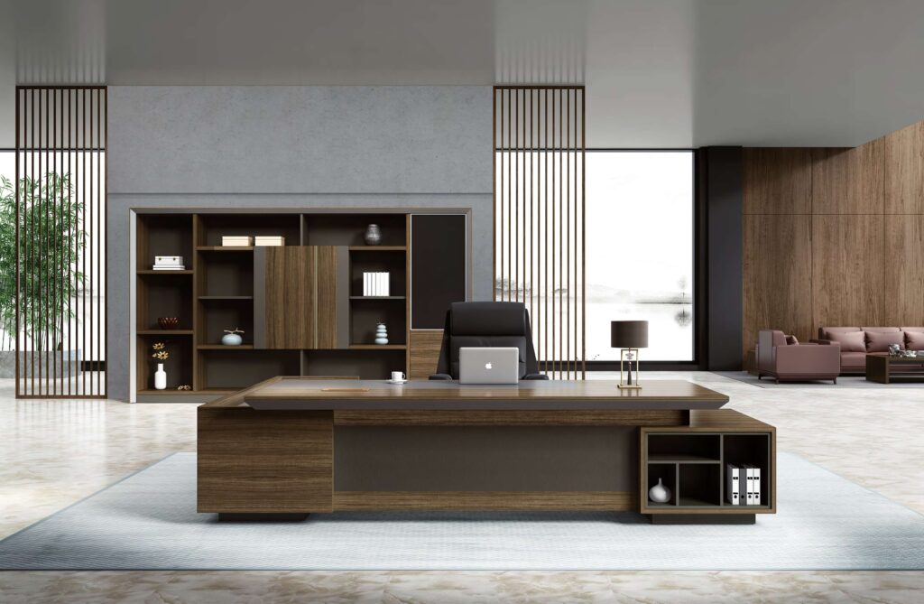 FOH-WW-PG68- Block Base L-shaped Ebony Wood Executive Boss Table ...