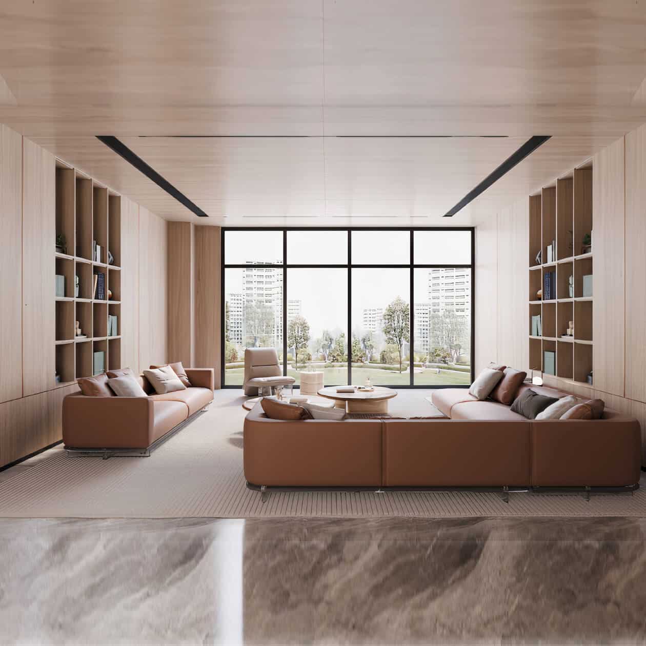 Contemporary Orange Leather Sofa Set