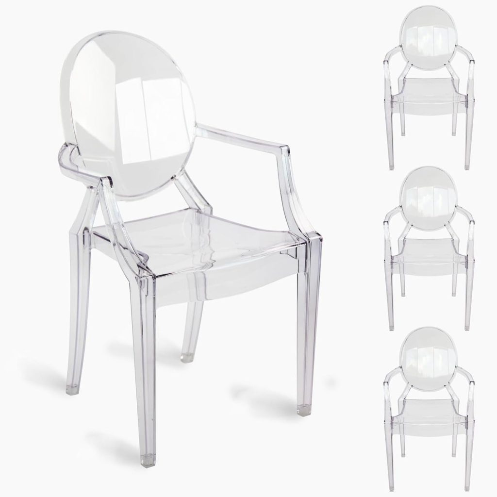 Set of 4 Clear Circle Back with Armrest Ghost Chairs | Restaurant Furniture