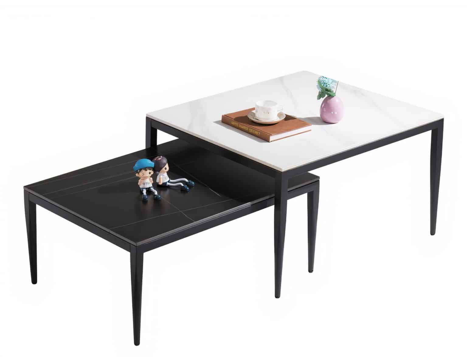 Modern Rectangular Nesting Coffee Table Set – Matte Snow Mountain Stone ...