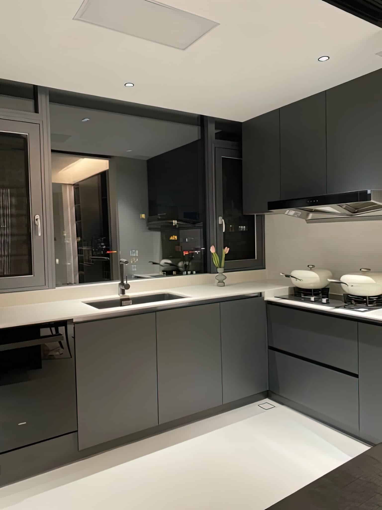 Zenith "Obsidian" Modern Kitchen Suite – Matte Charcoal Cabinetry with ...